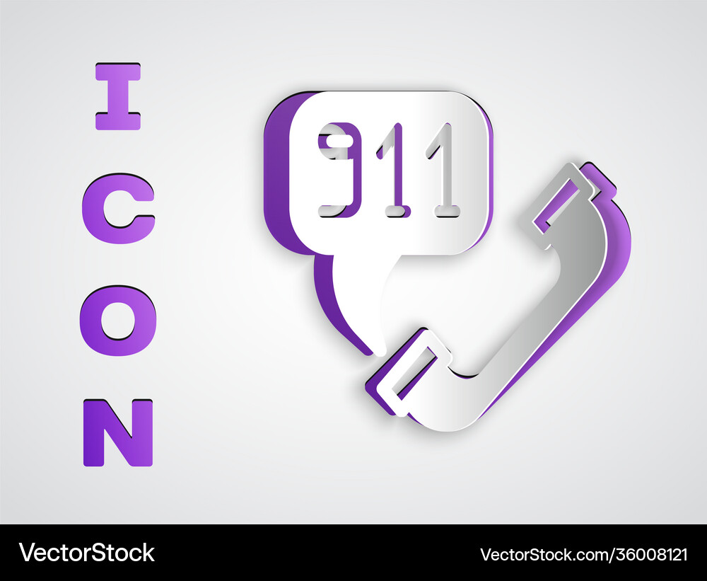 Paper cut telephone with emergency call 911 icon Vector Image