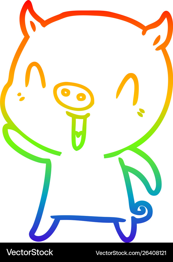 Rainbow gradient line drawing happy cartoon pig Vector Image