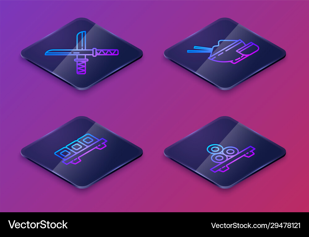 Set isometric line traditional japanese katana Vector Image