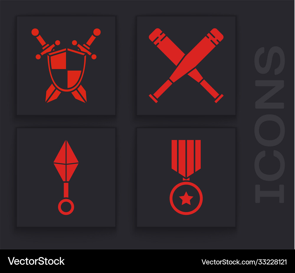 Set military reward medal medieval shield with Vector Image