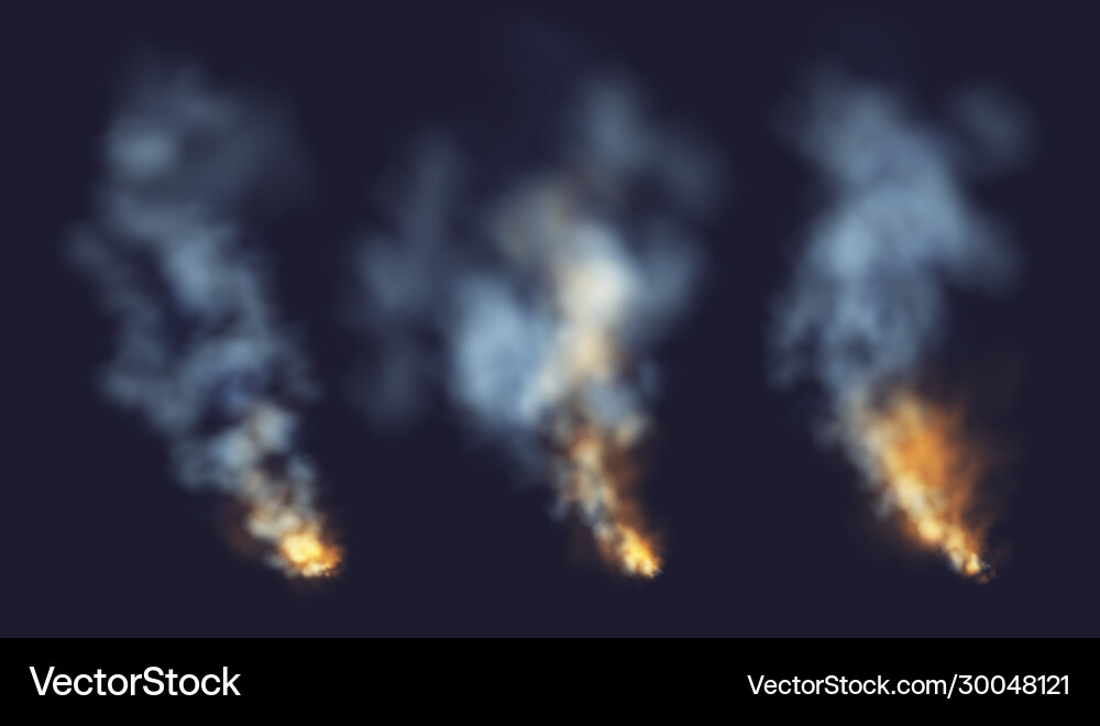 Set realistic smoke and fire shapes on a black Vector Image