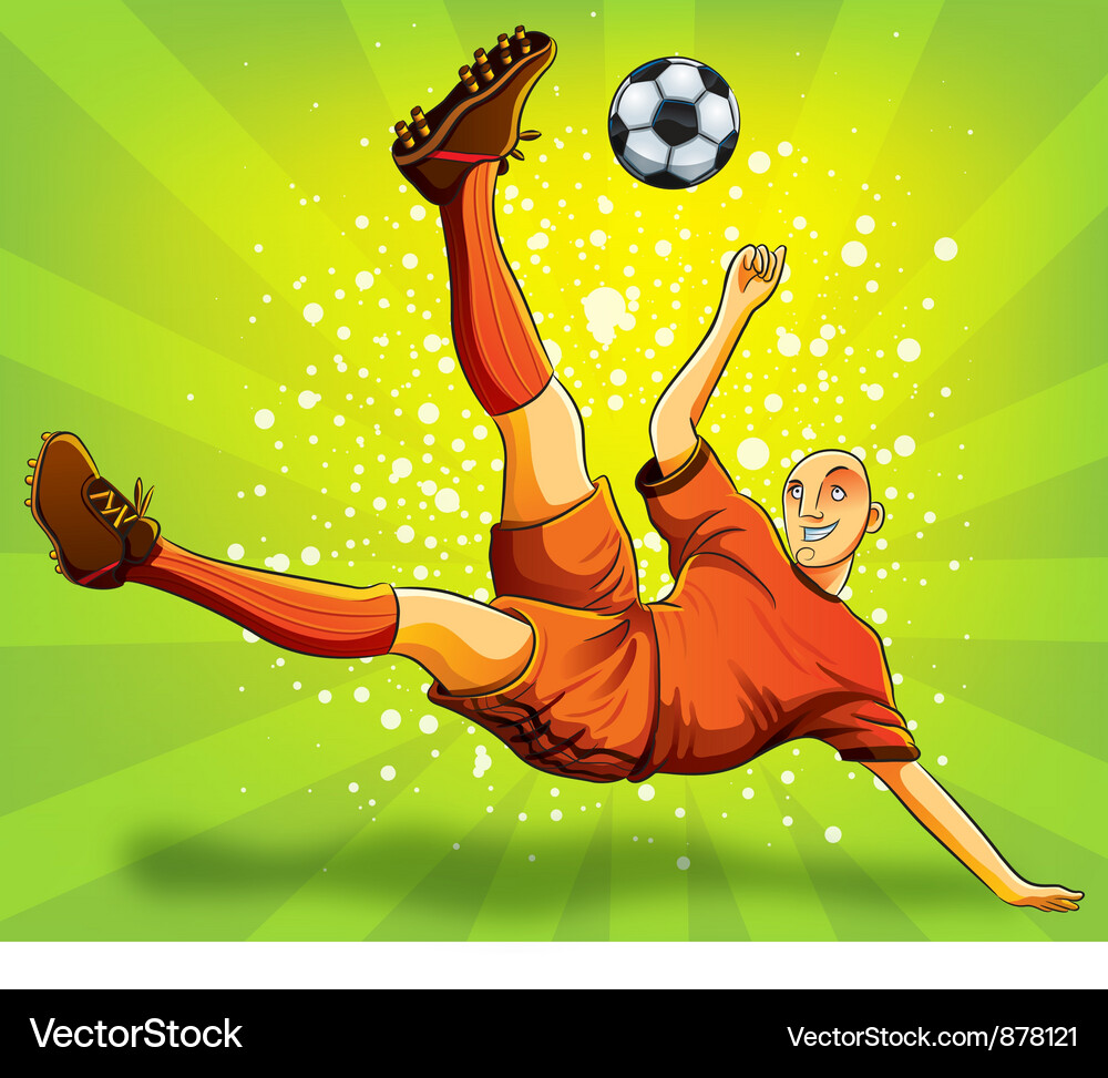 Soccer player flying shooting a ball Royalty Free Vector