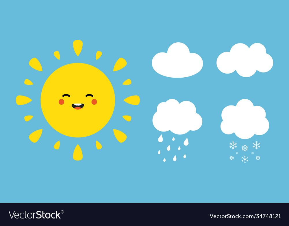 Sun character with set collection clouds Vector Image
