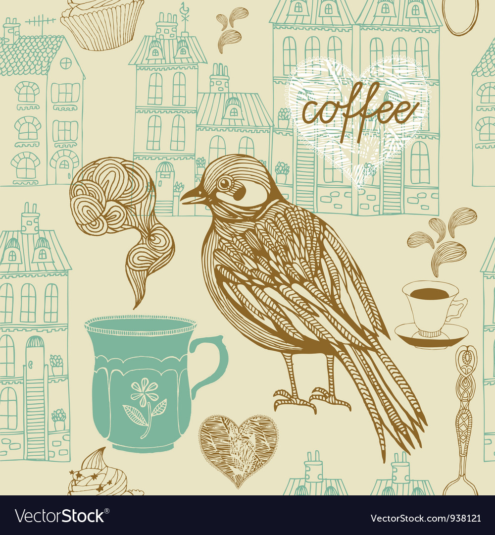 Vintage birds coffee pattern Royalty Free Vector Image