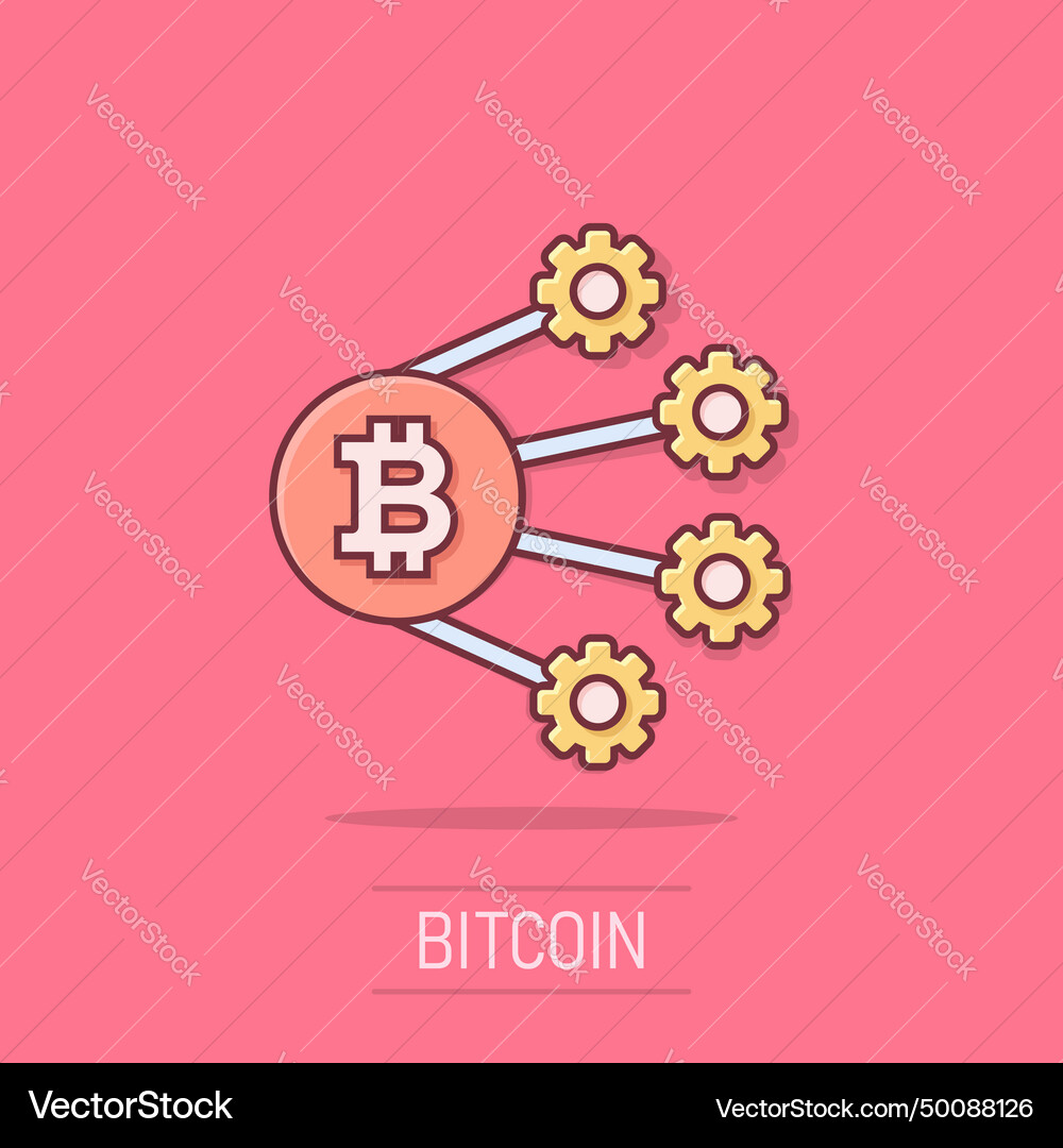Bitcoin icon in comic style blockchain cartoon Vector Image