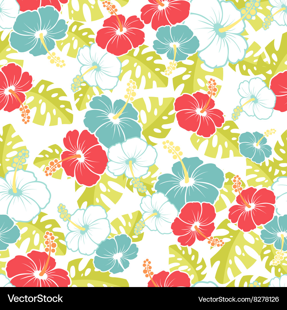 Hawaiian seamless pattern with hibiscus flowers Vector Image
