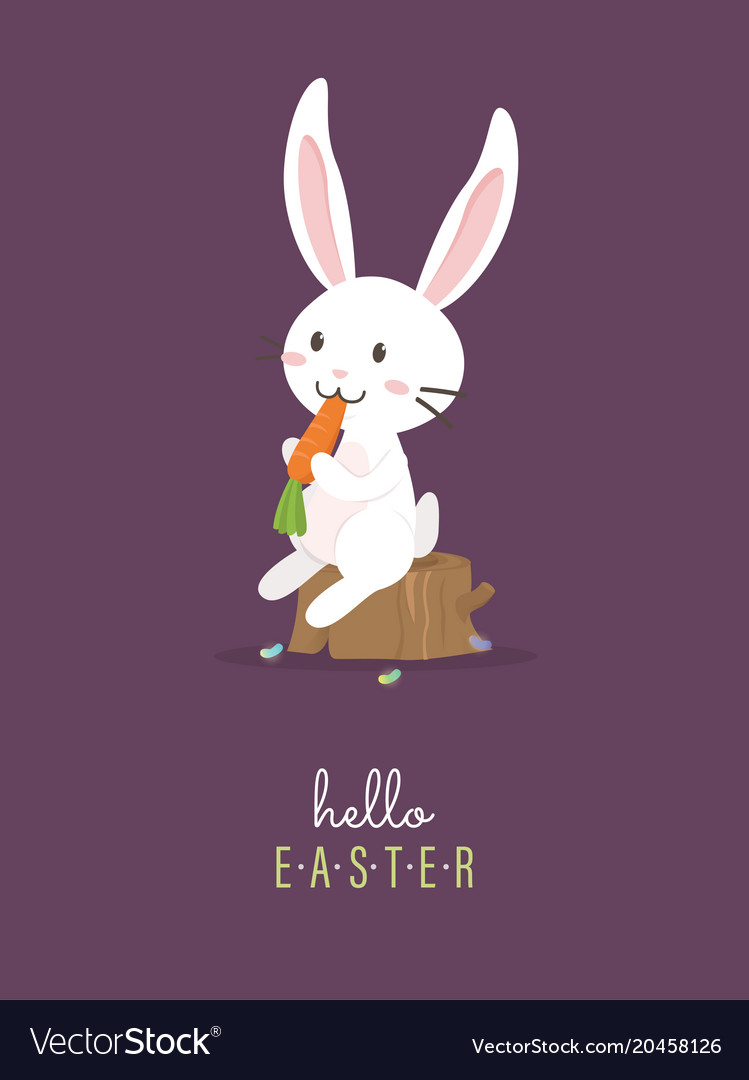 Hello easter with white rabbit Royalty Free Vector Image