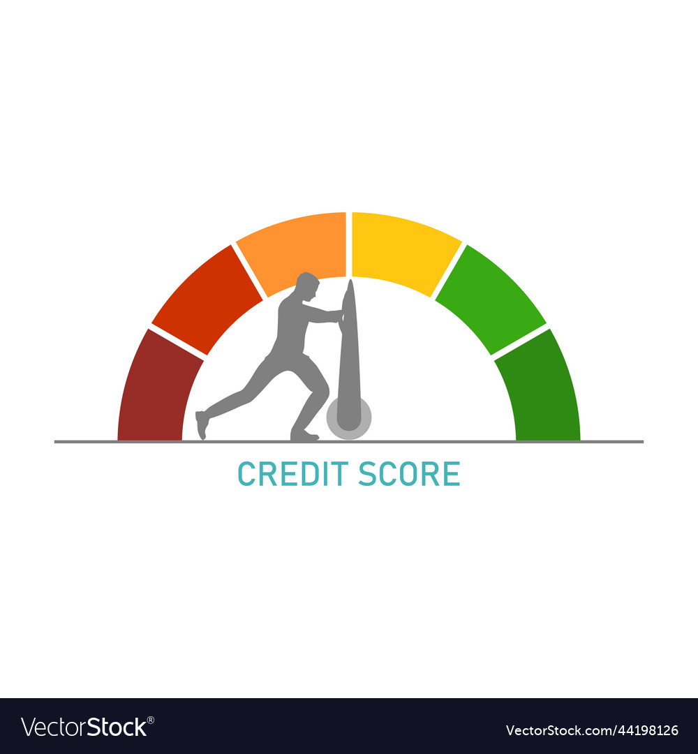 Man pushes credit score arrow gauge speedometer Vector Image