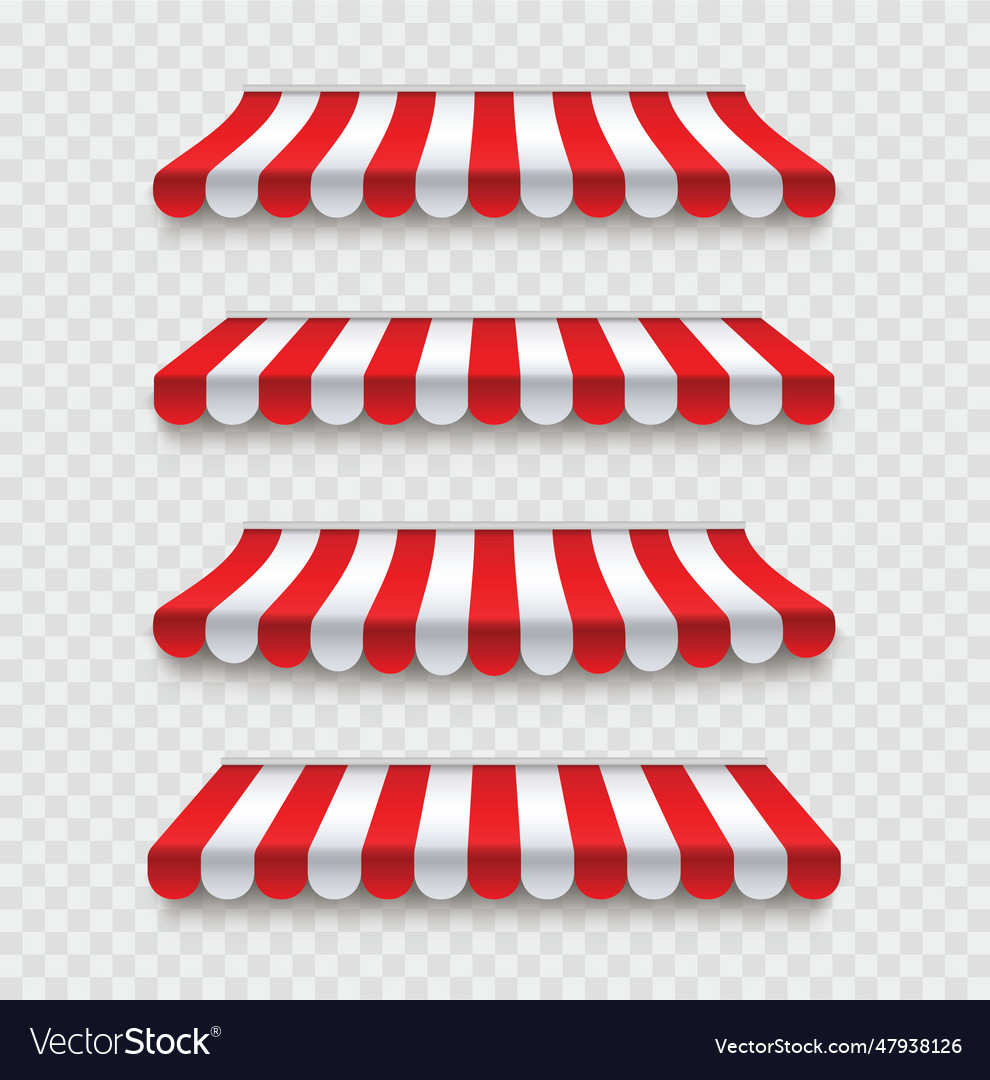 Outdoor awnings set red and white sunshade Vector Image