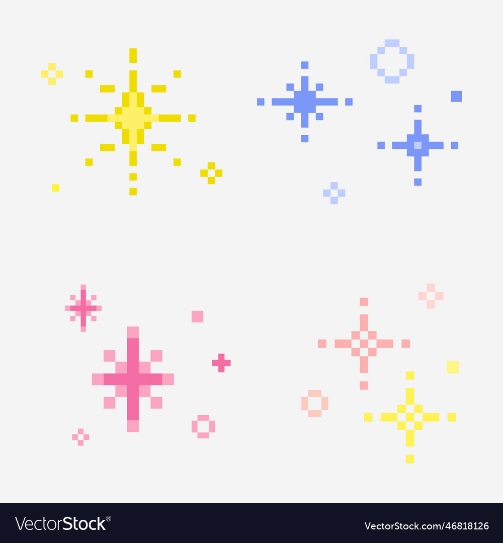 Sparkle star pixel sparkling set Royalty Free Vector Image