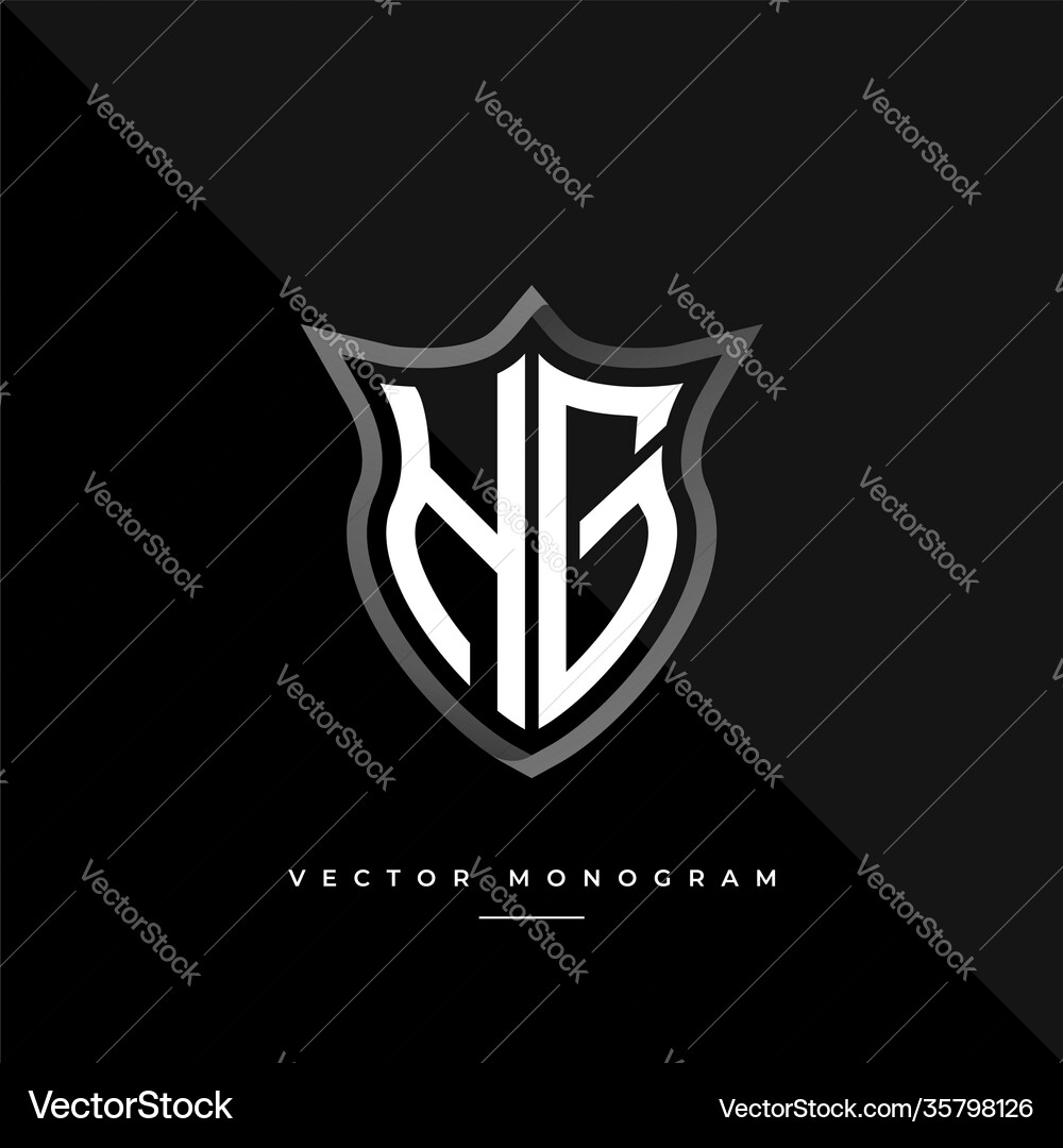 Trendy hg monogram on shield isolated on dark Vector Image