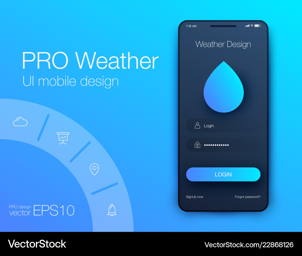 Weather forecast app ux ui design stock Royalty Free Vector