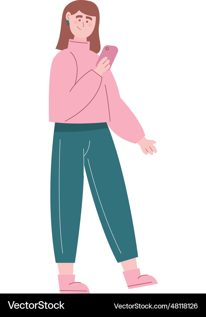 Woman using mobile phone icon on white Royalty Free Vector