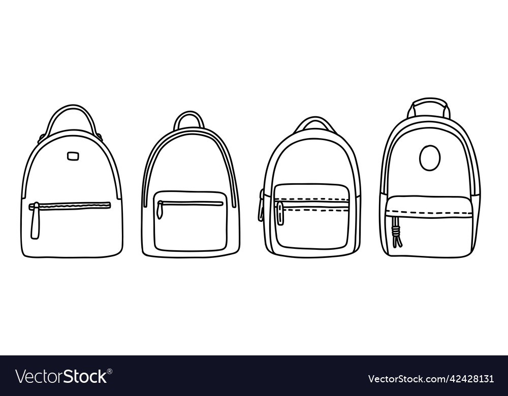 Backpack set doodle and simple Royalty Free Vector Image