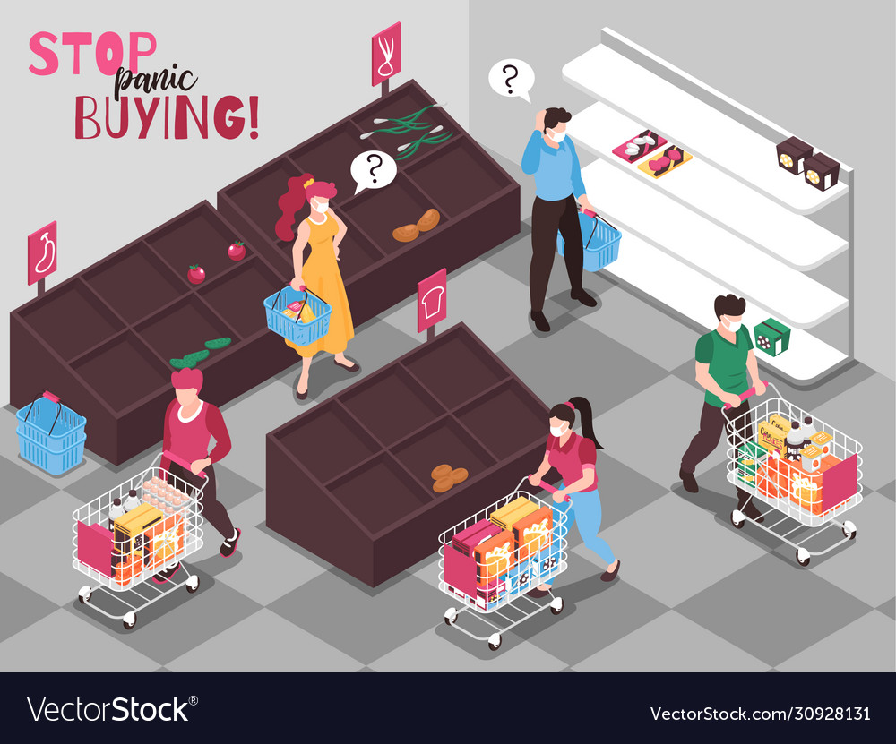 Coronavirus panic isometric composition Royalty Free Vector
