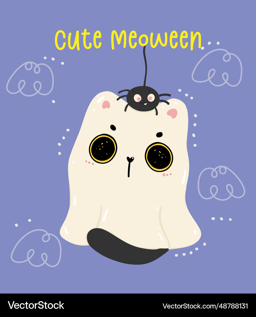 Cute black cat halloween ghost with spider Vector Image