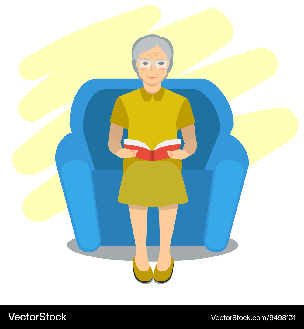 Grandma read book on chair Royalty Free Vector Image