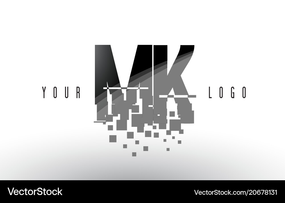Mk m k pixel letter logo with digital shattered Vector Image