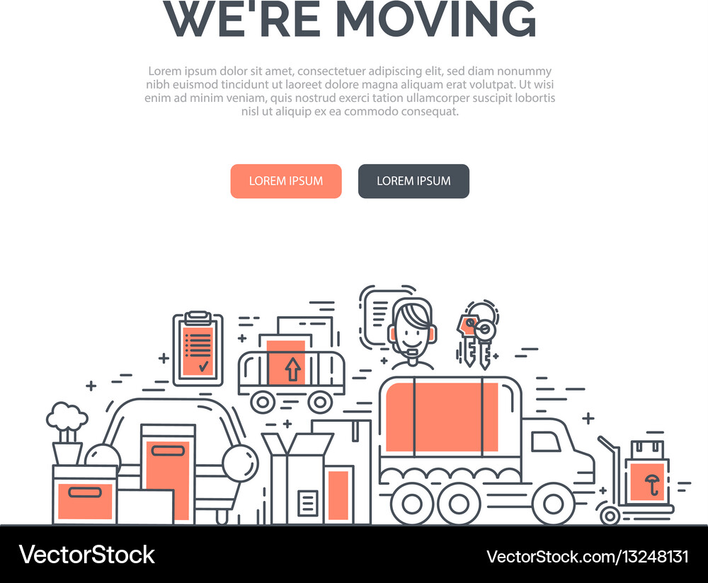 Moving and delivery template with line icons Vector Image