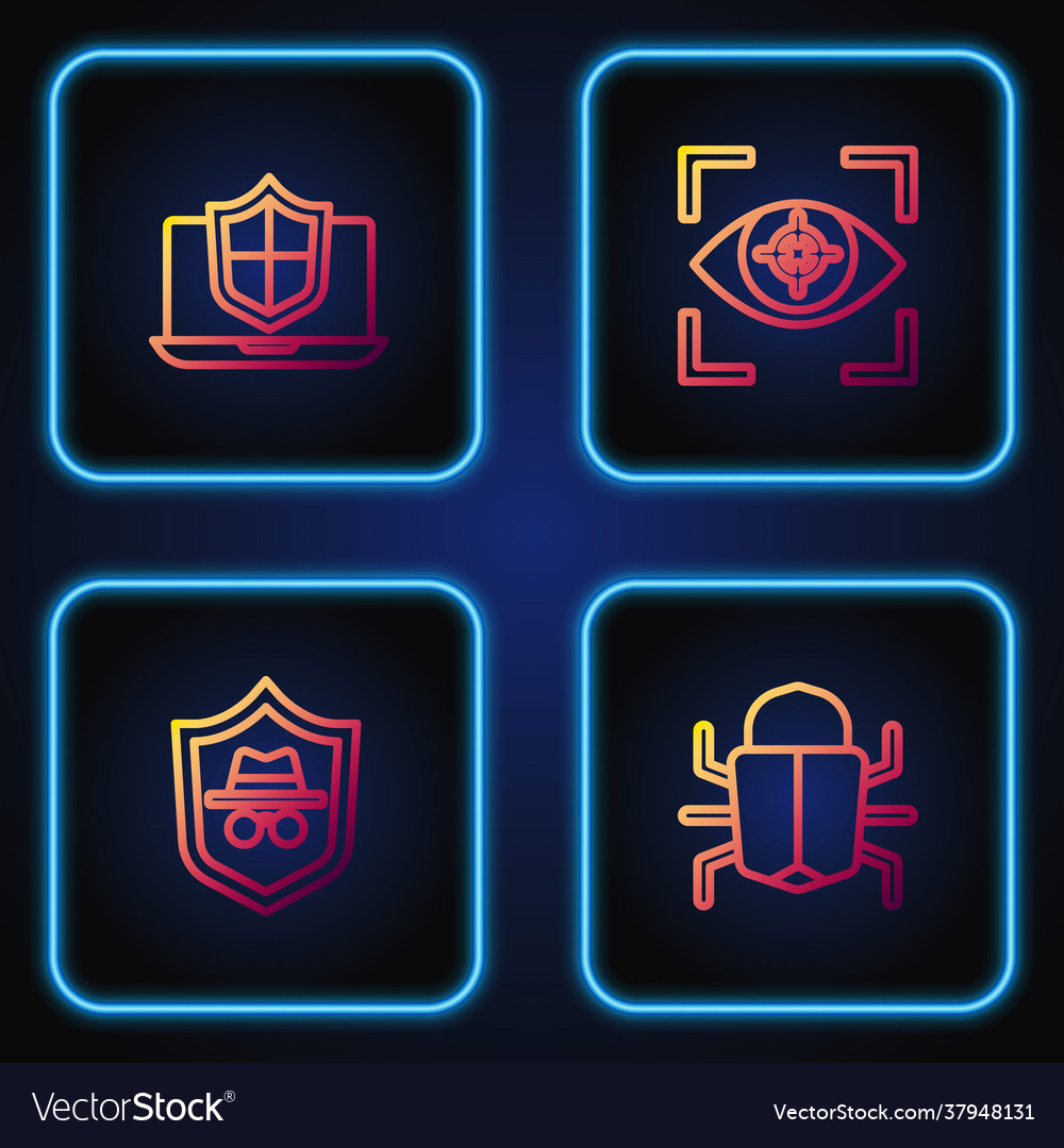 Set Line System Bug Incognito Mode Laptop Vector Image