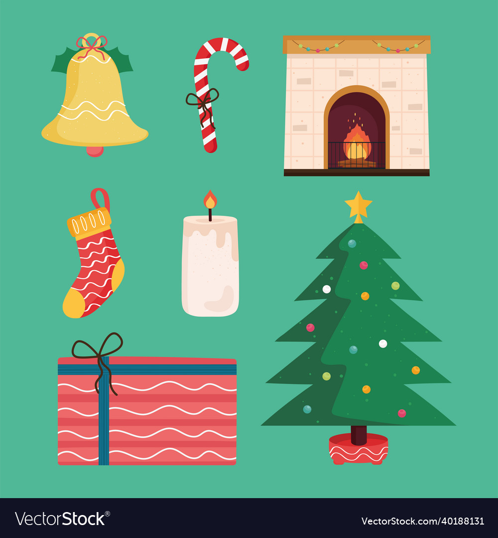 Seven merry christmas icons Royalty Free Vector Image