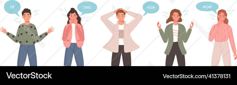 Surprised beautiful woman say wow with speech Vector Image