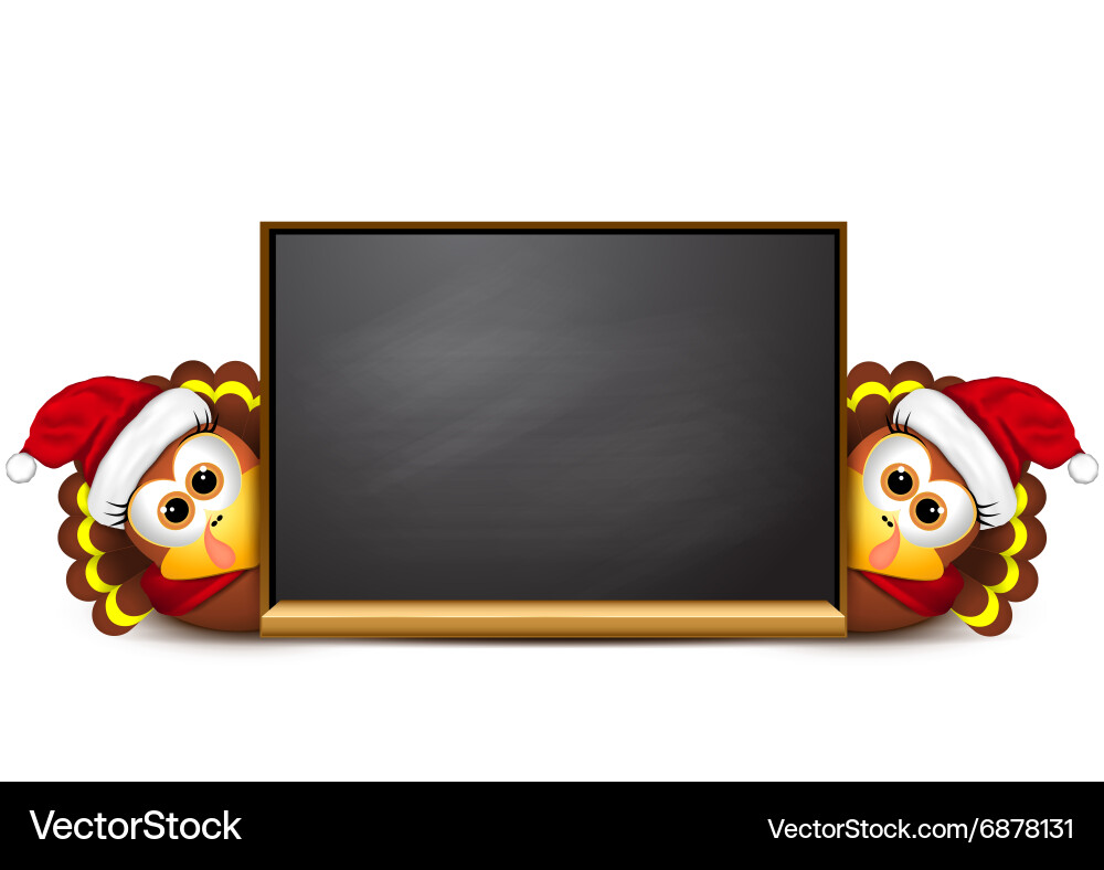 Two cartoon turkey in santa hat Royalty Free Vector Image