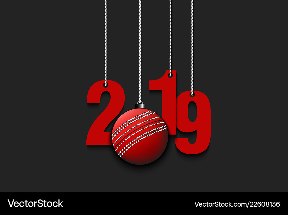 2019 new year and cricket ball hanging on strings Vector Image