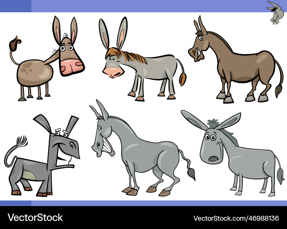 Cartoon donkeys farm animals comic characters set Vector Image