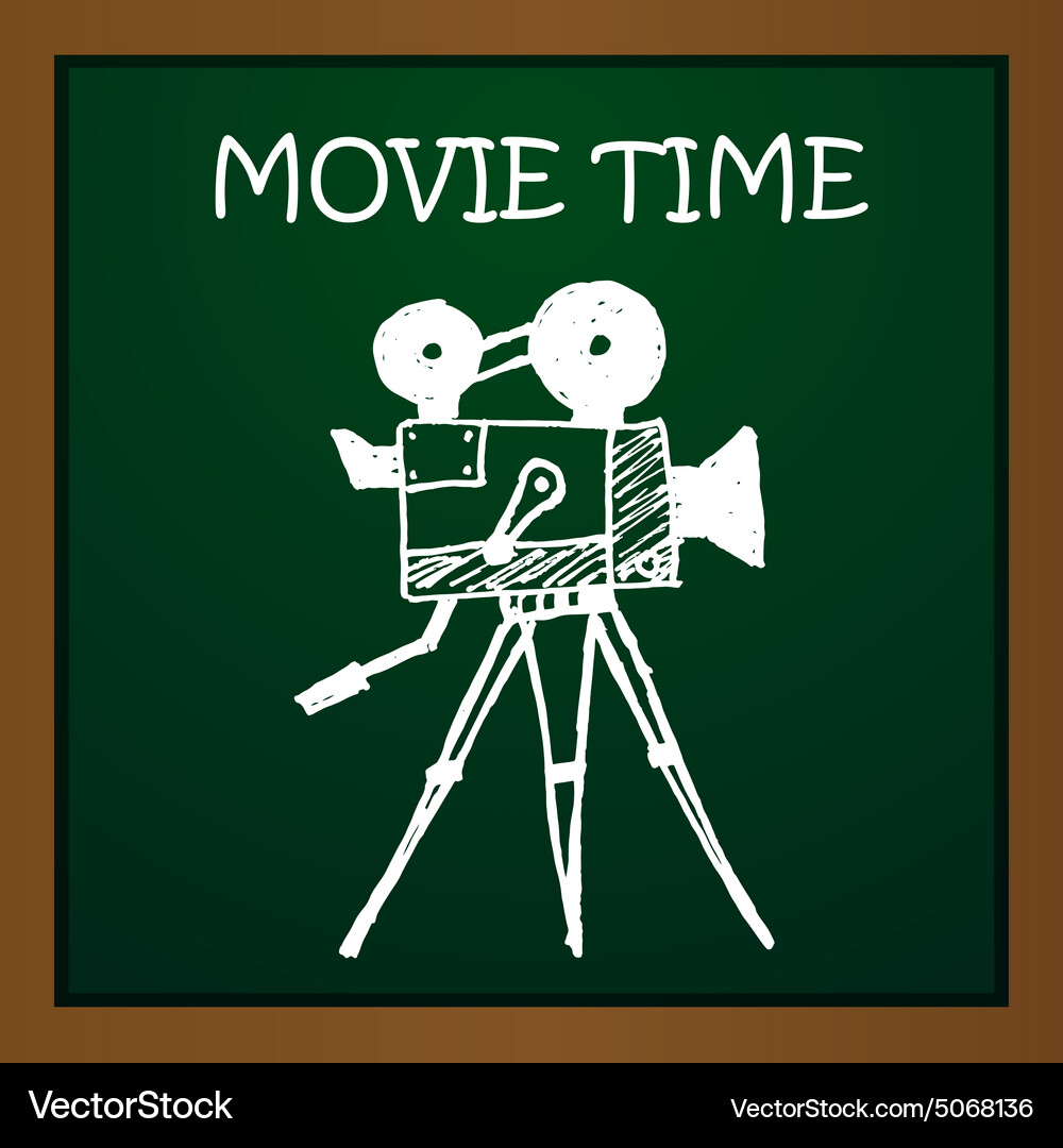 Chalk draw old movie camera eps10 Royalty Free Vector Image
