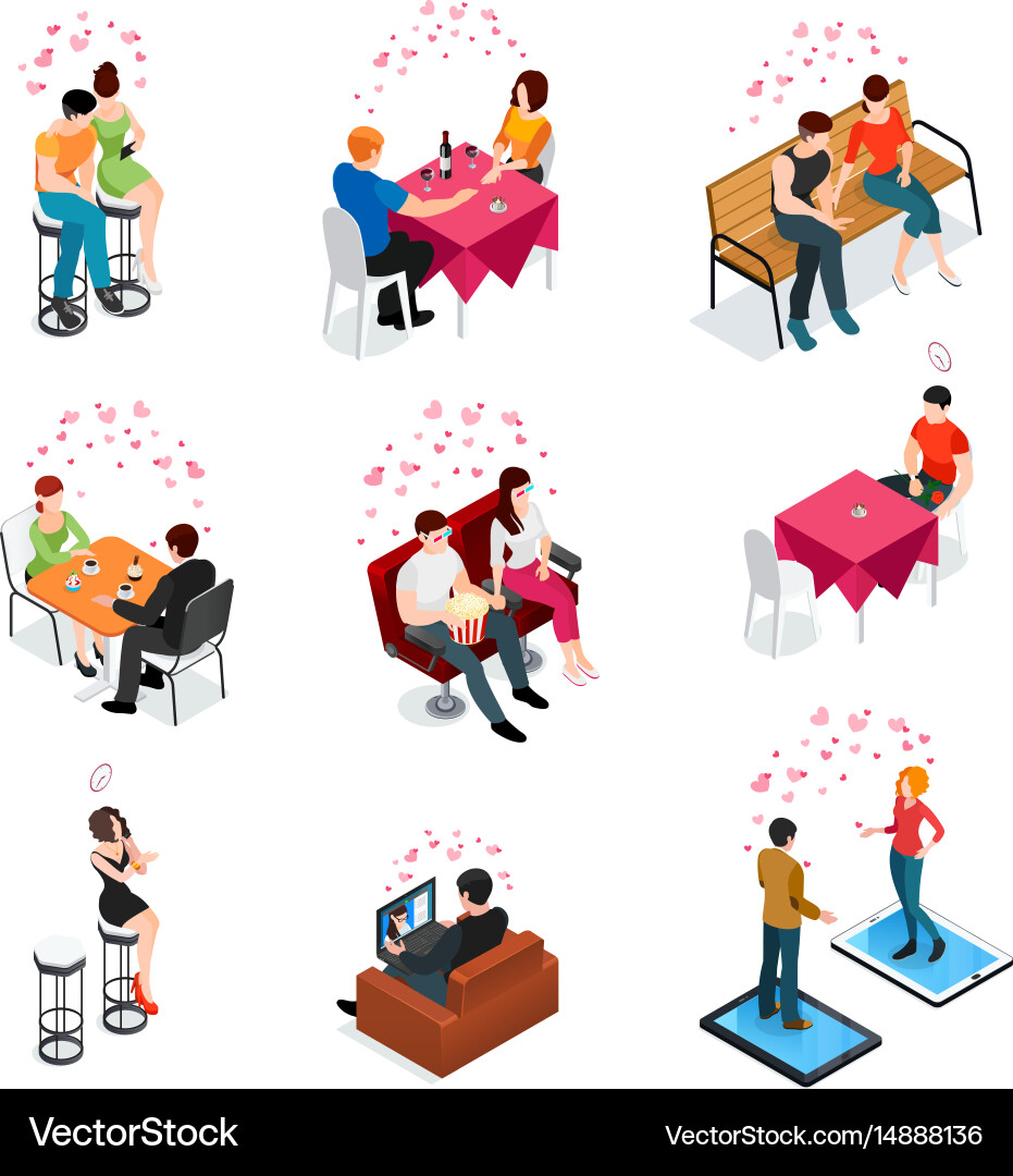Dating isolated isometric icons Royalty Free Vector Image