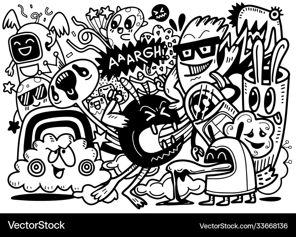 Doodle aliens and monster cartoon Royalty Free Vector Image