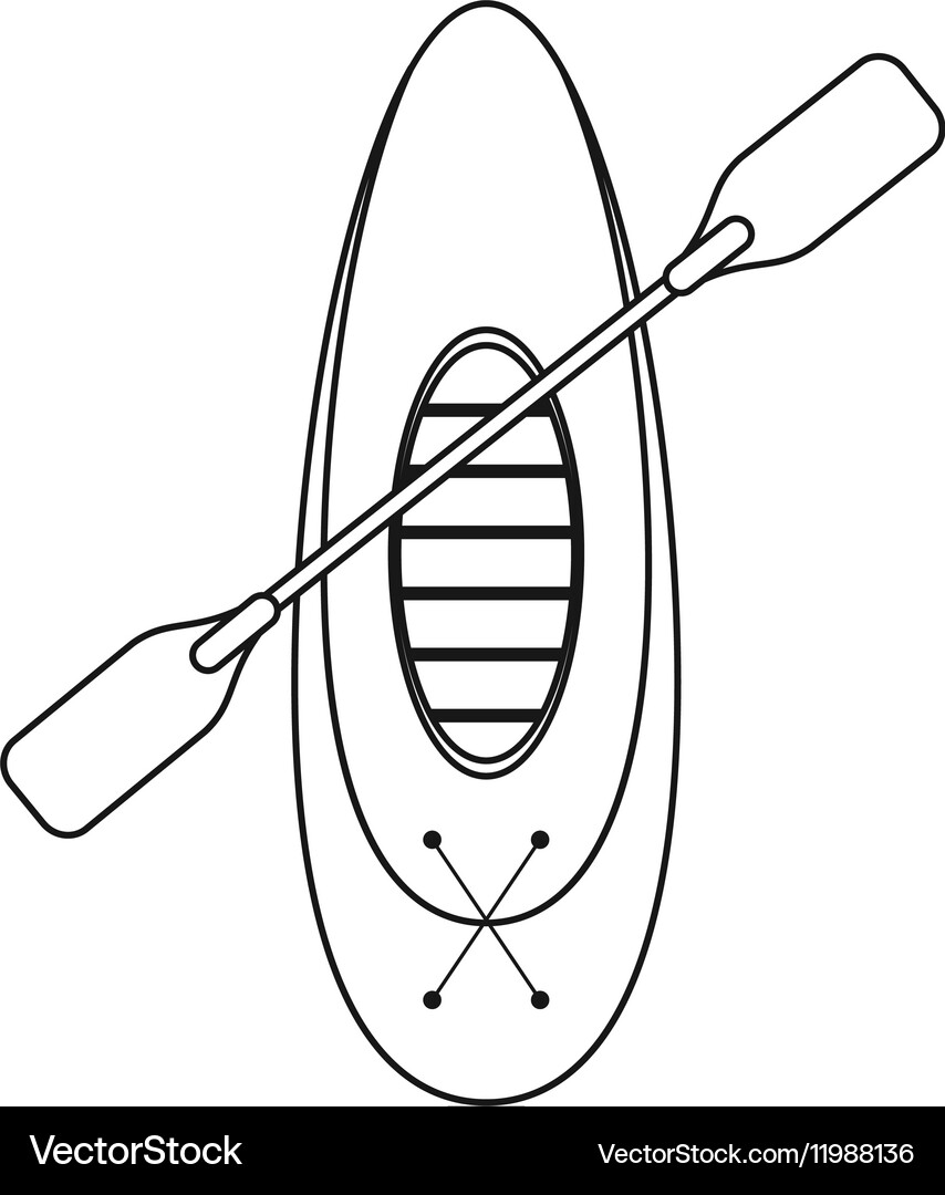 Outline kayaking board oar recreation camping Vector Image