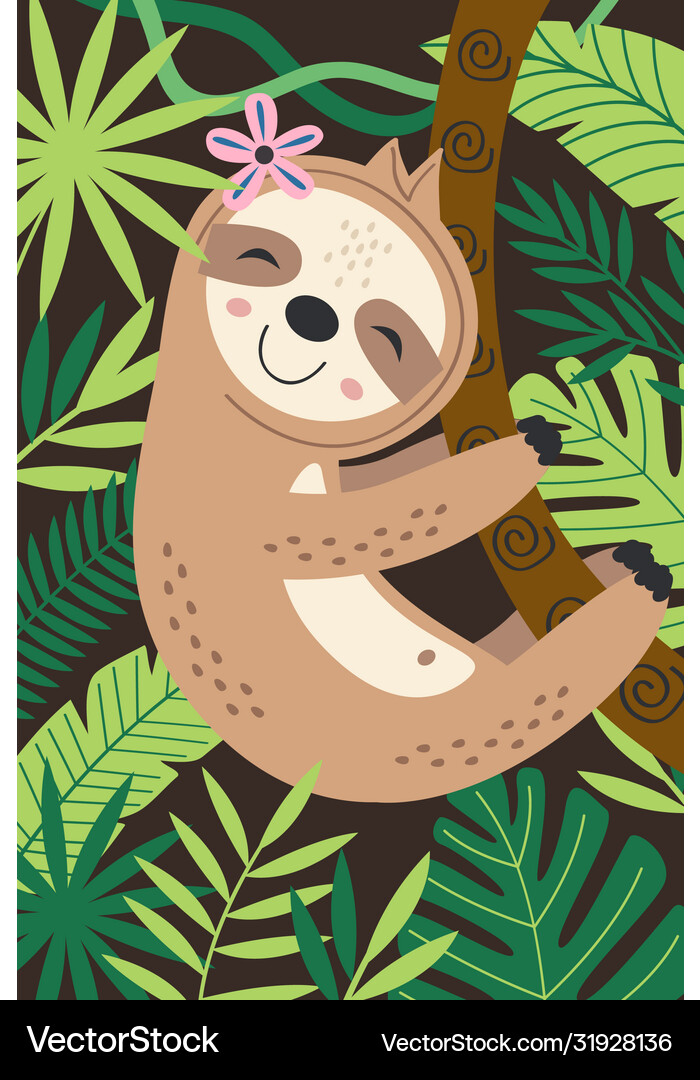 Poster with sloth hanging on a branch Royalty Free Vector