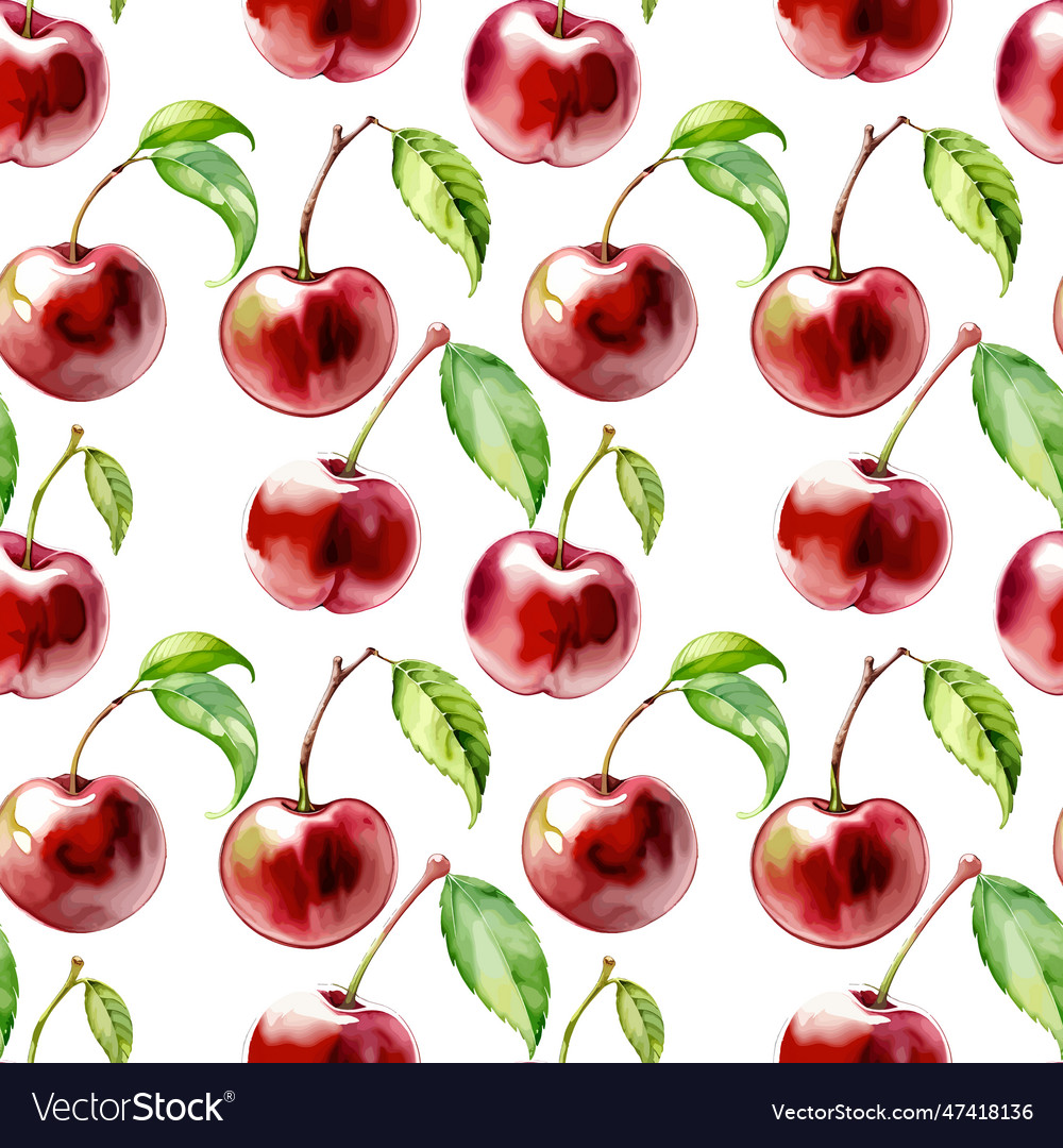 Seamless watercolor cherry pattern repeat pattern Vector Image