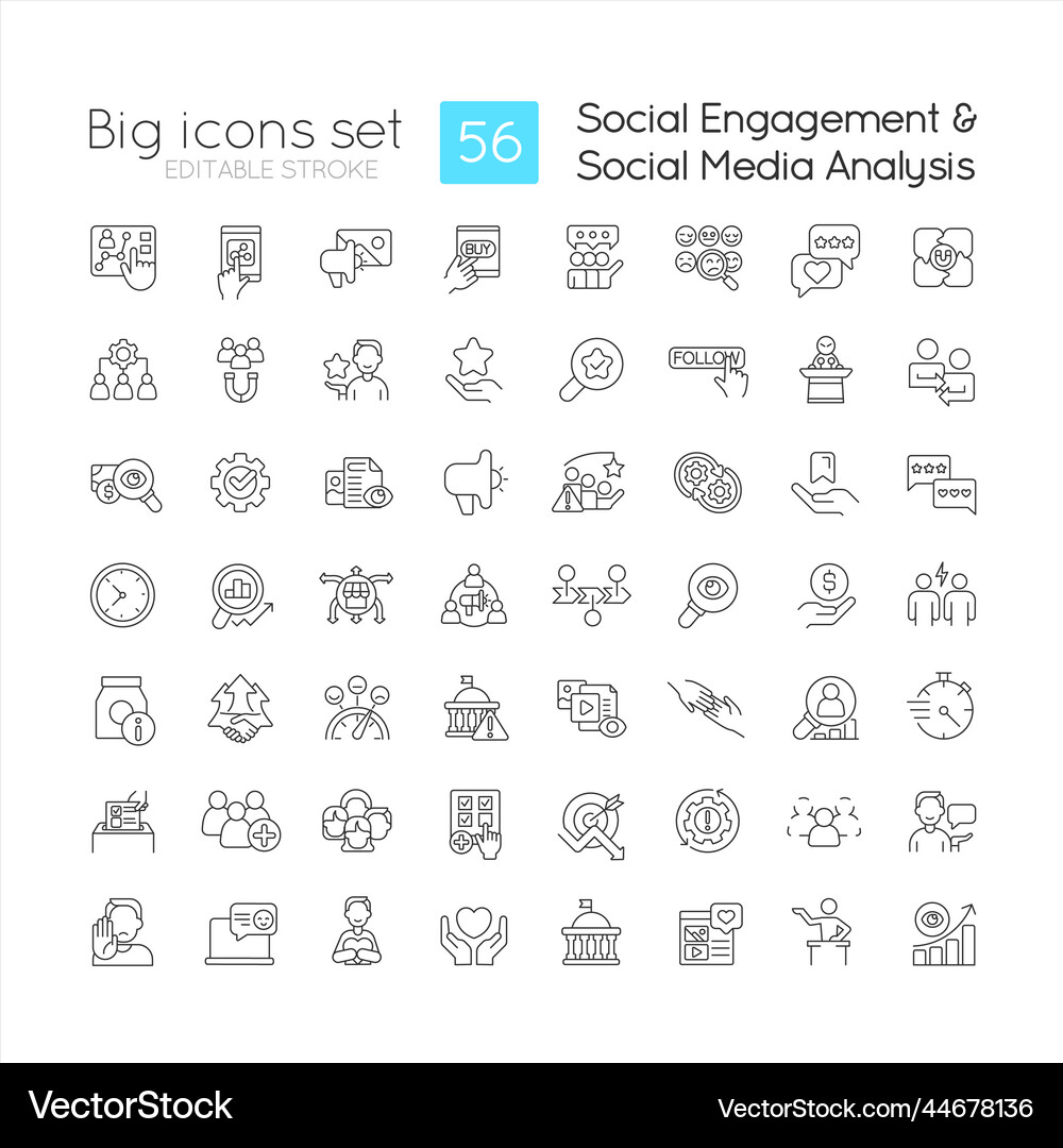 Social media engagement linear icons set Vector Image