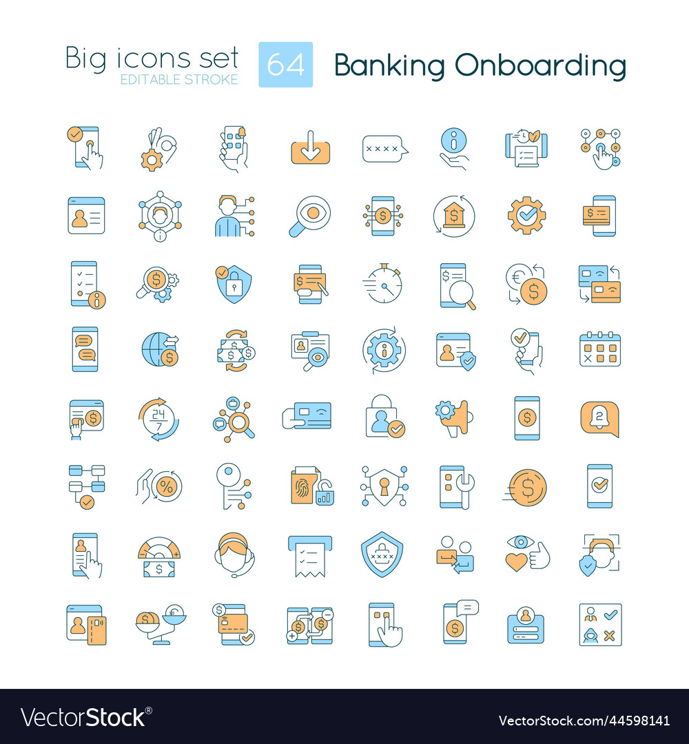 Banking onboarding rgb color big icons set Vector Image