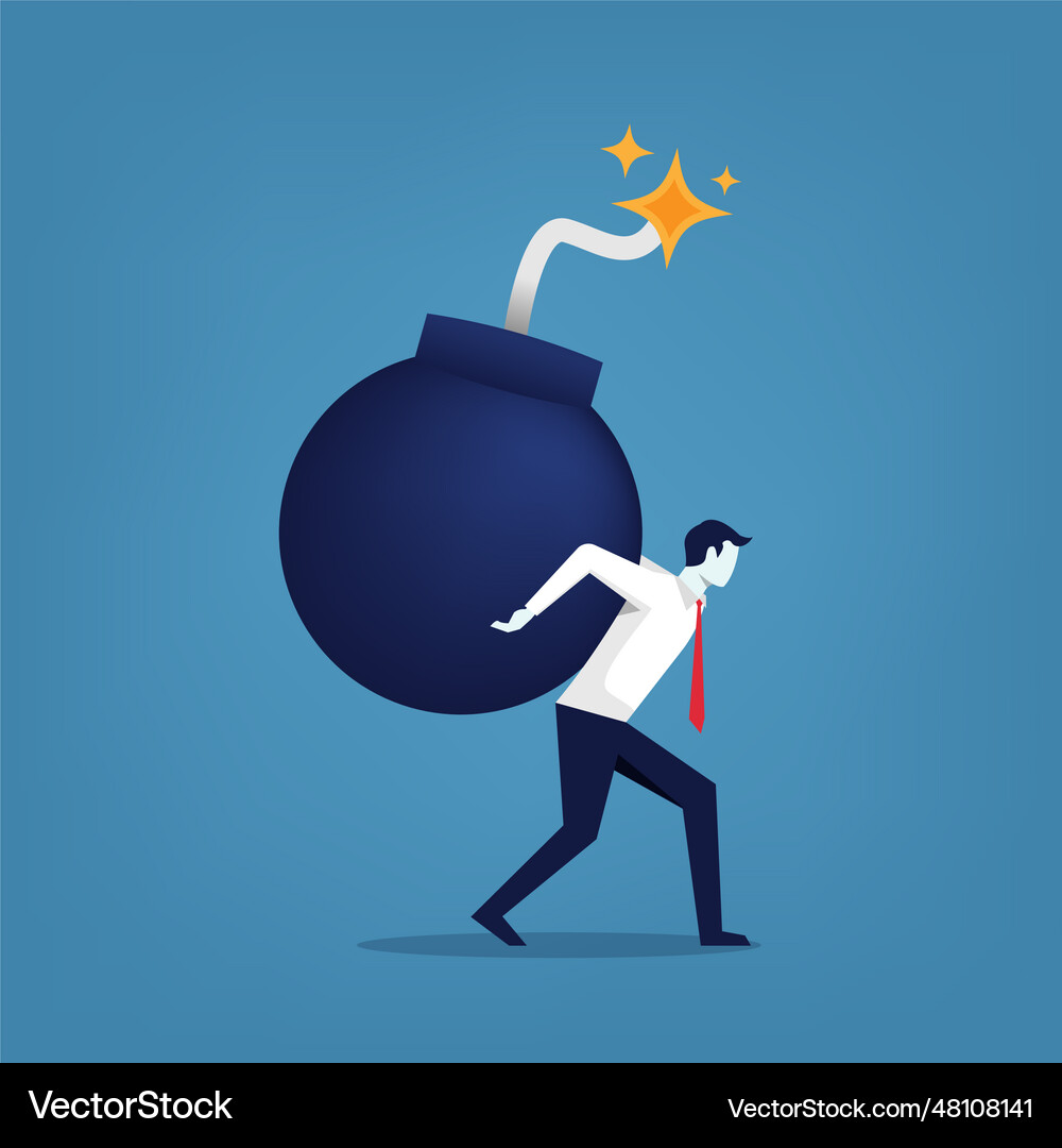 Businessman carry a giant bomb big problem solve Vector Image