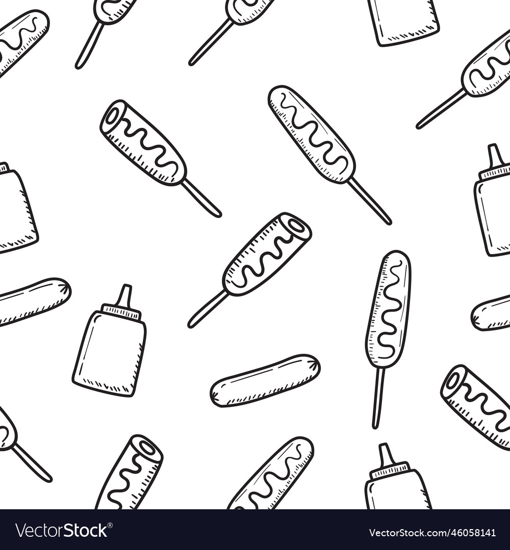 Corn dog doodle seamless pattern Royalty Free Vector Image