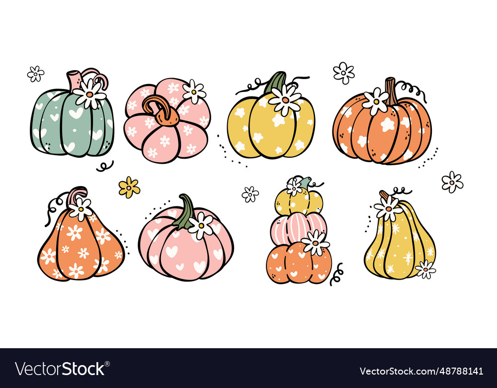 Cute halloween pumpkin cartoon doodle set Vector Image