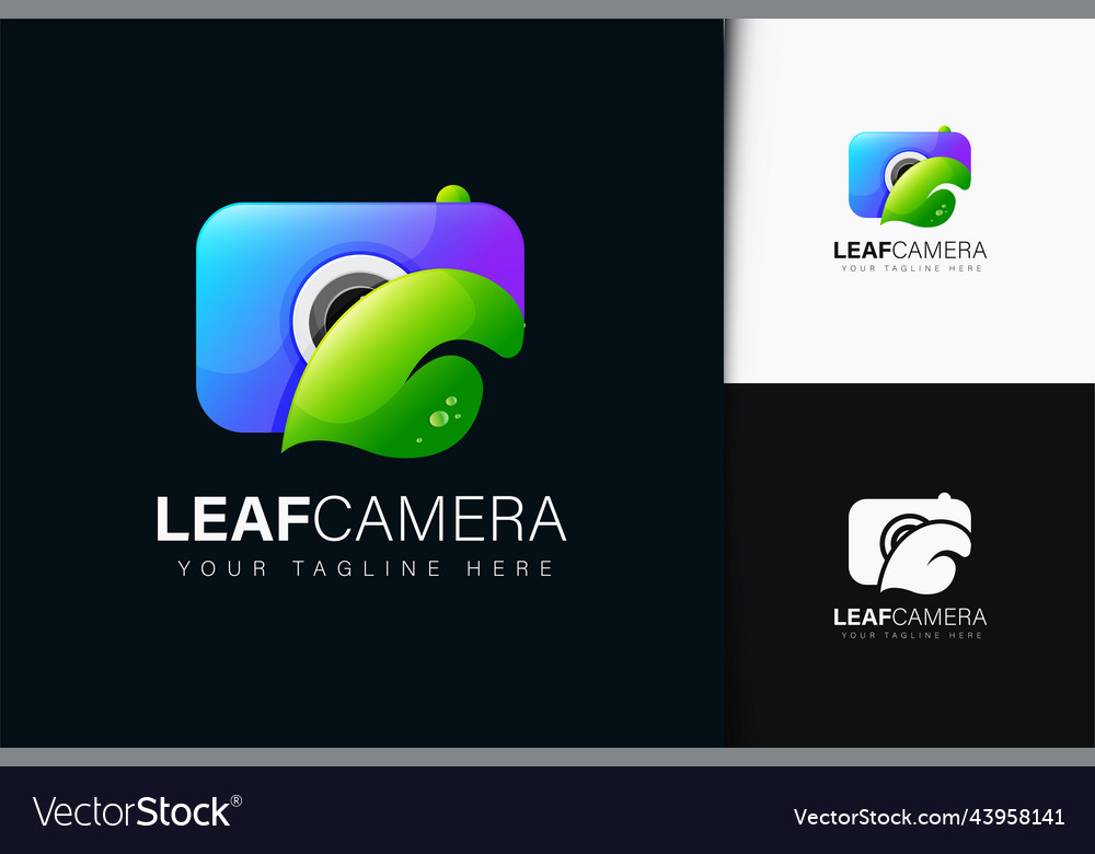 Leaf camera logo design with gradient Royalty Free Vector