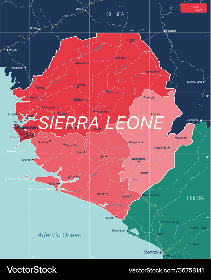 Sierra leone country detailed editable map Vector Image