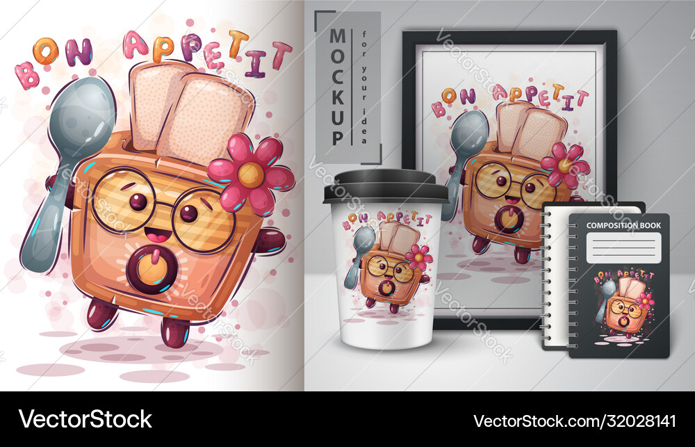Toaster with spoon poster and merchandising Vector Image