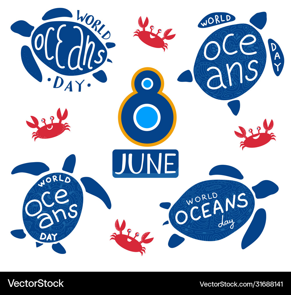 World oceans day stickers set Royalty Free Vector Image