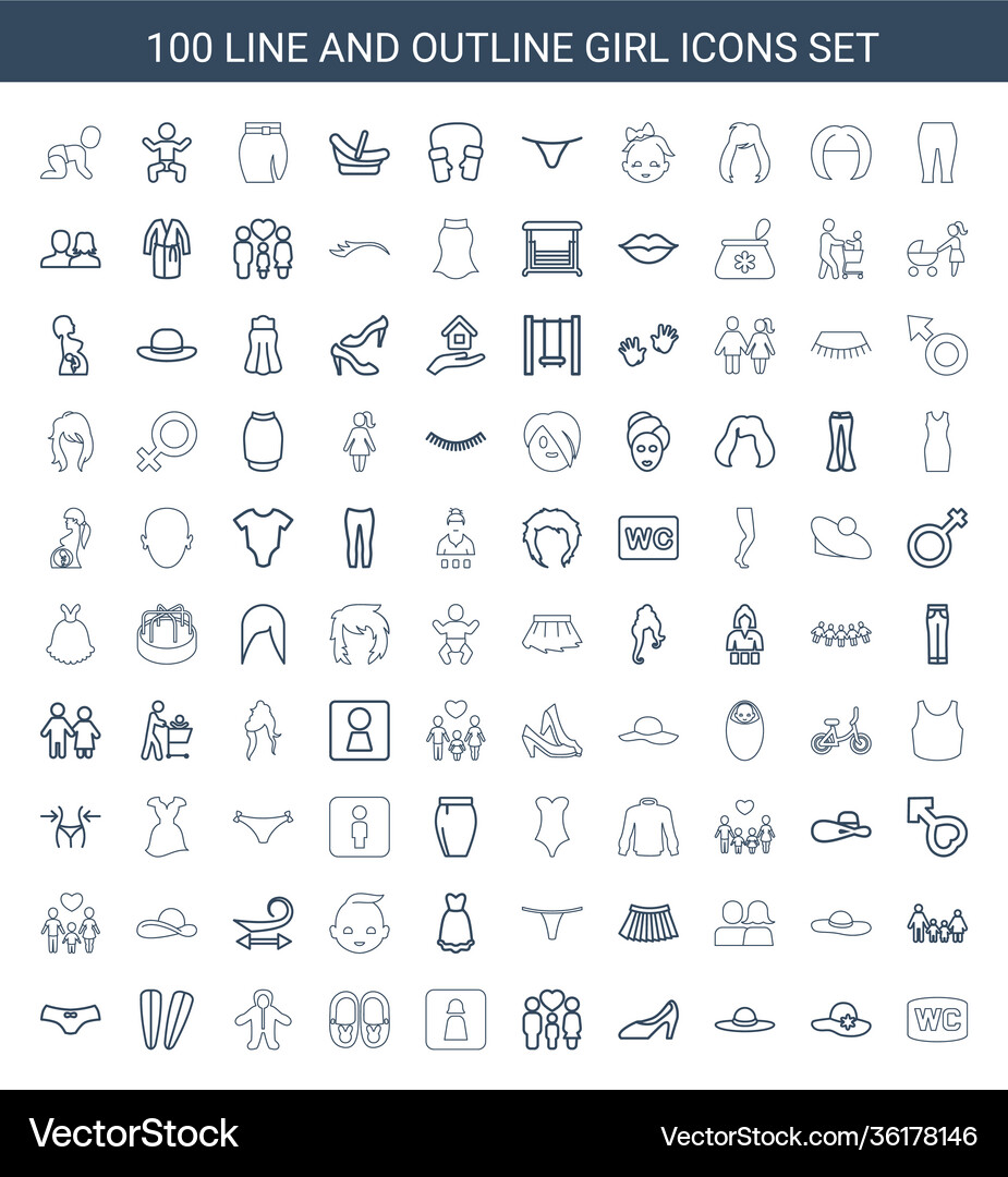 100 girl icons Royalty Free Vector Image - VectorStock