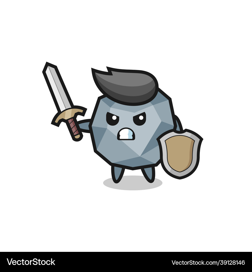Cute stone soldier fighting with sword and shield Vector Image