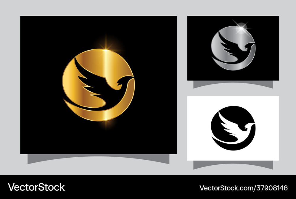 Golden flying bird sign Royalty Free Vector Image