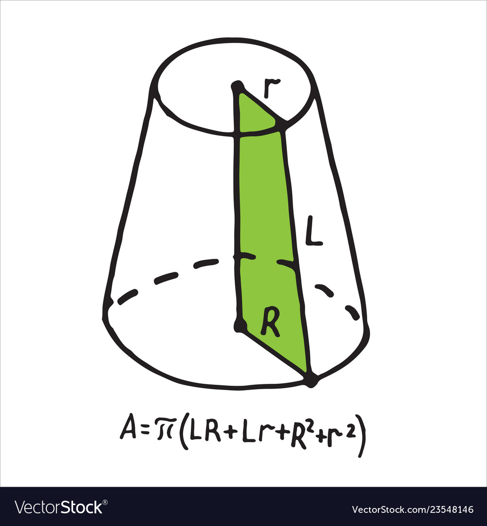 Hand Drawn Truncated Cone Surface Area Sketch Vector Image