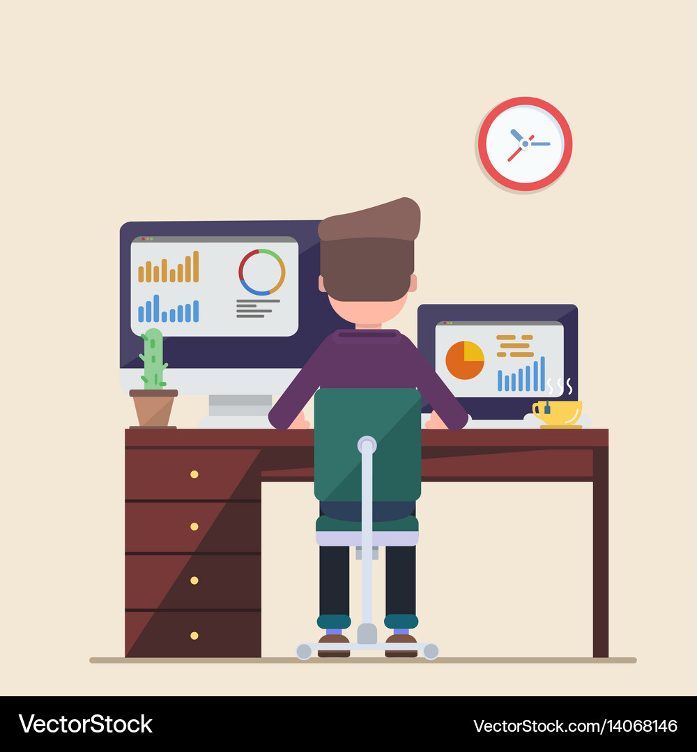 Man working on computer laptop vie businessman Vector Image