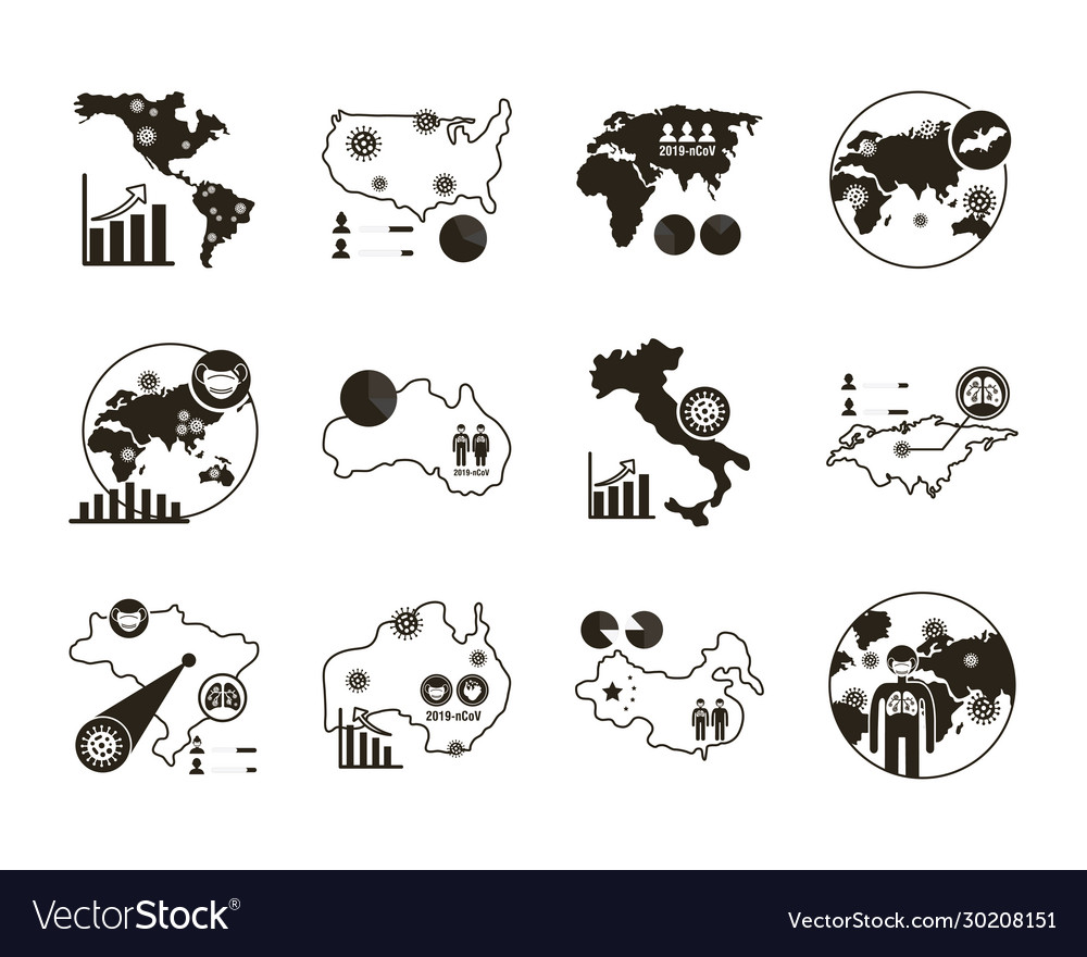 Bundle covid 19 designs line style icon Royalty Free Vector